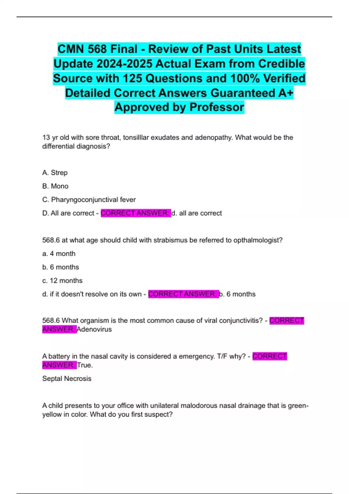 CMN 568 Final - Review of Past Units Latest Update Actual Exam from ...