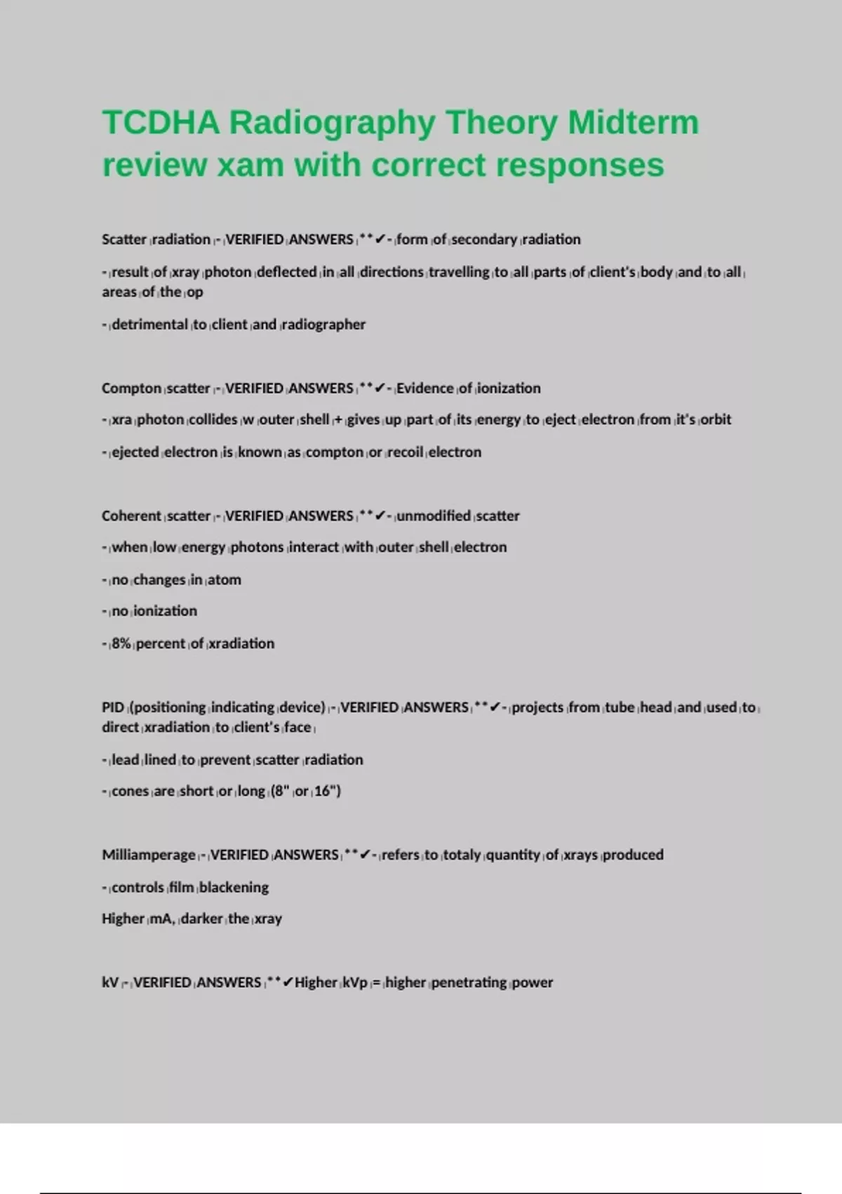 TCDHA Radiography Theory Midterm review questions with correct answers ...