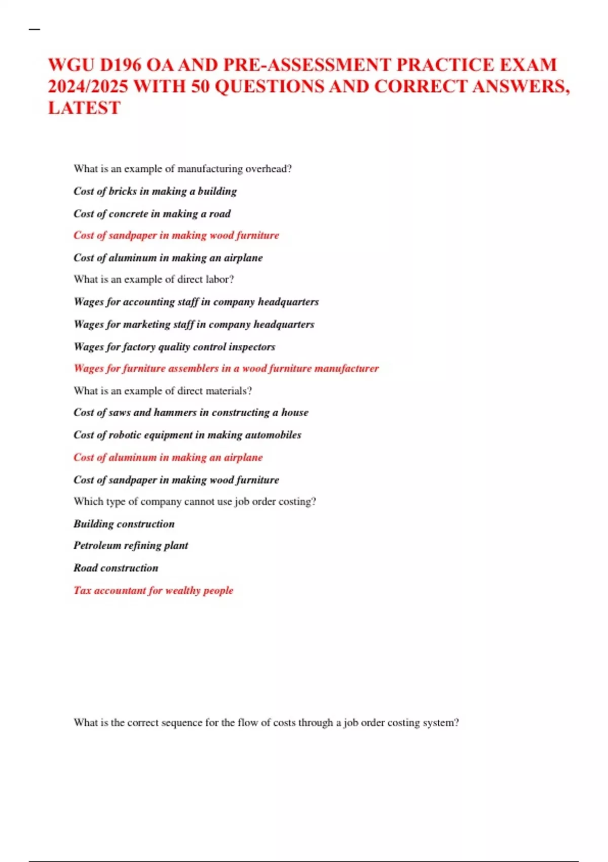 WGU D196 OA AND PRE-ASSESSMENT PRACTICE EXAM 2024/2025 WITH 50 ...