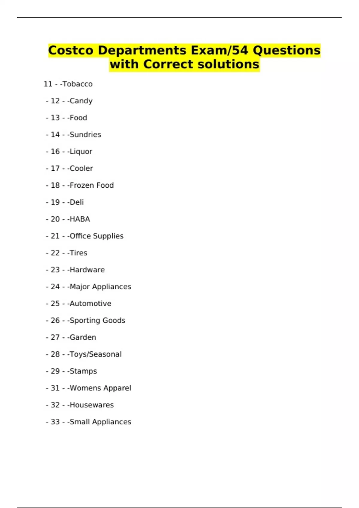 Costco Departments Exam/54 Questions with Correct solutions - Costco ...