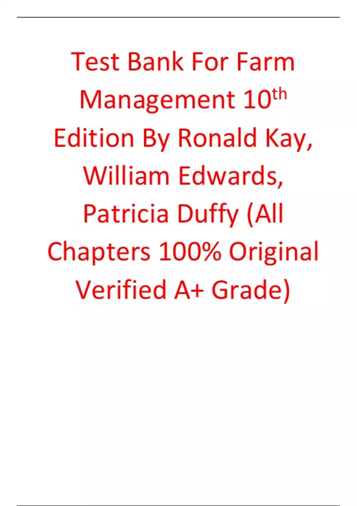 Farm Management 10th Edition By Ronald Kay, William Edwards, Patricia ...