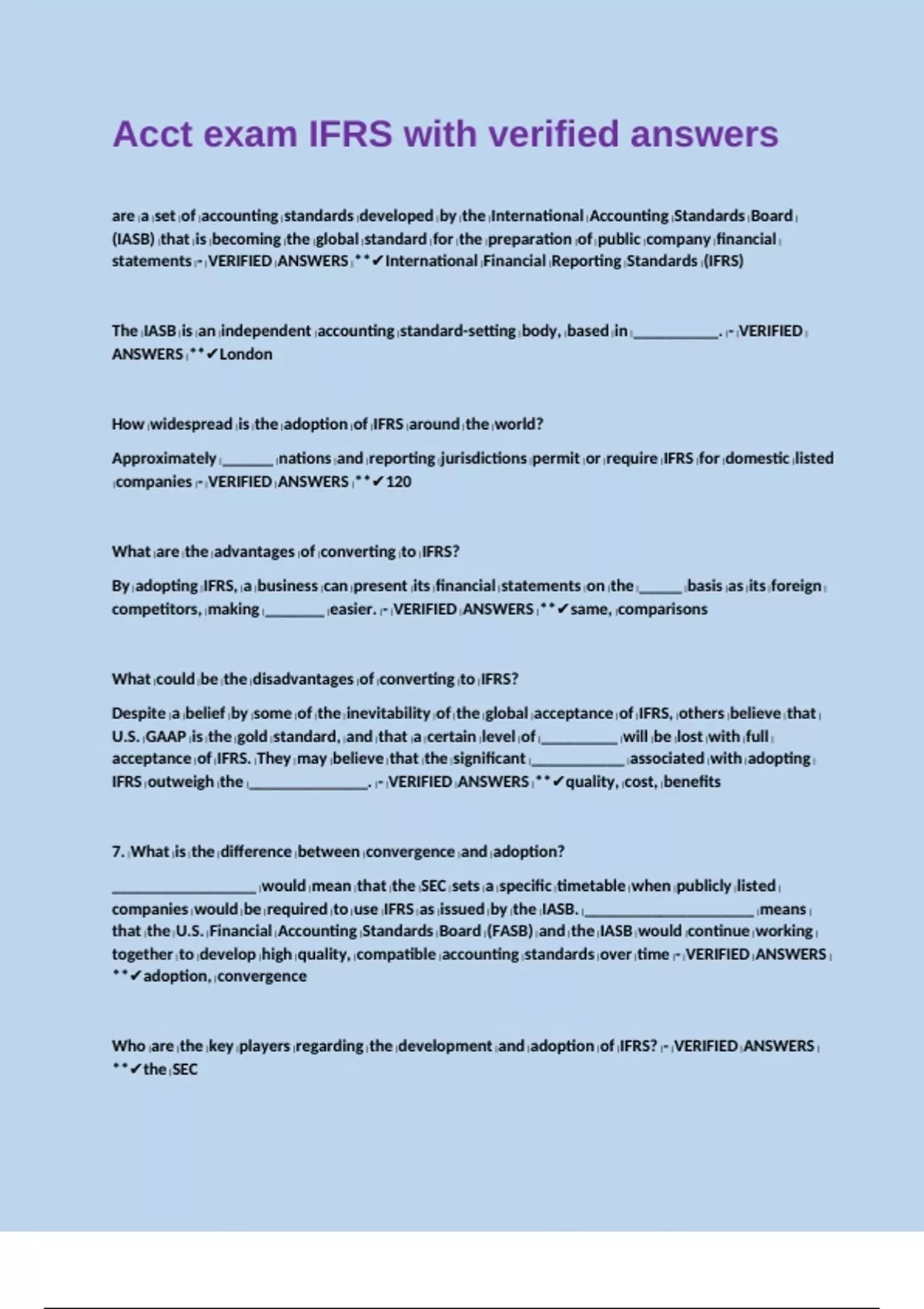 Acct exam IFRS with verified answers - IFRS - Stuvia US