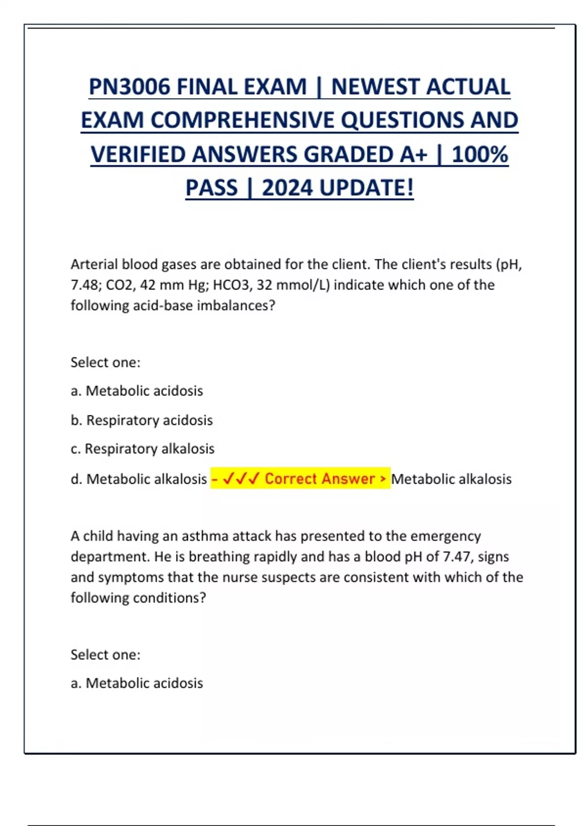 PN3006 FINAL EXAM | NEWEST ACTUAL EXAM COMPREHENSIVE QUESTIONS AND VERIFIED ANSWERS GRADED A+ ...