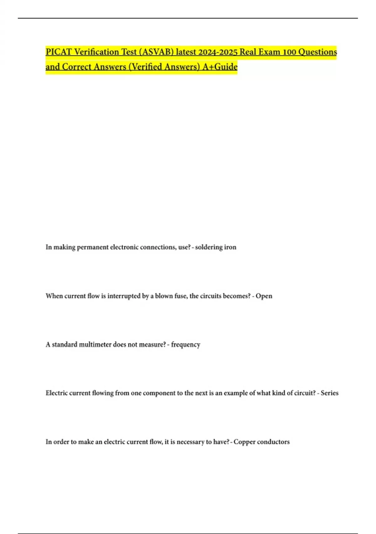 PICAT ASVAB Verification Test (Latest 2024 / 2025) | Questions and ...