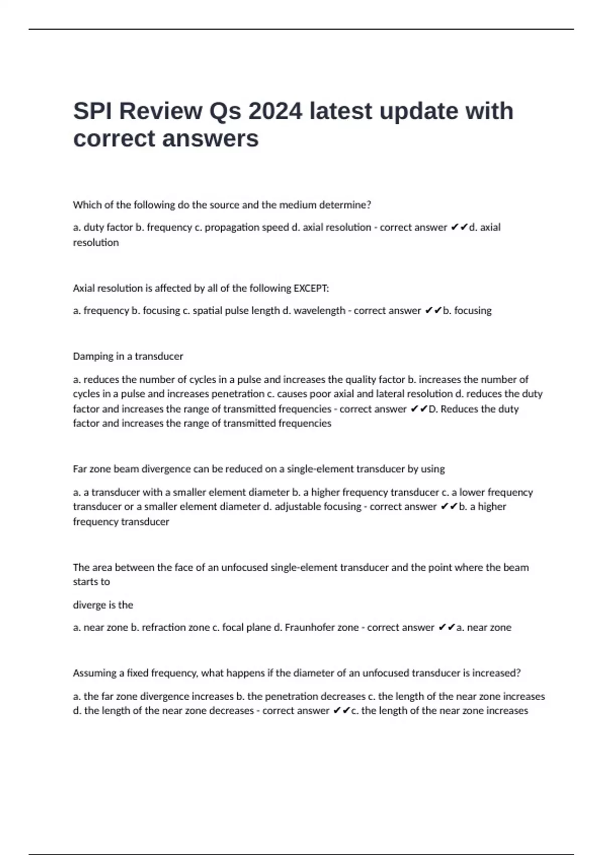 SPI Review Qs 2024 latest update with correct answers - SPI - Stuvia US