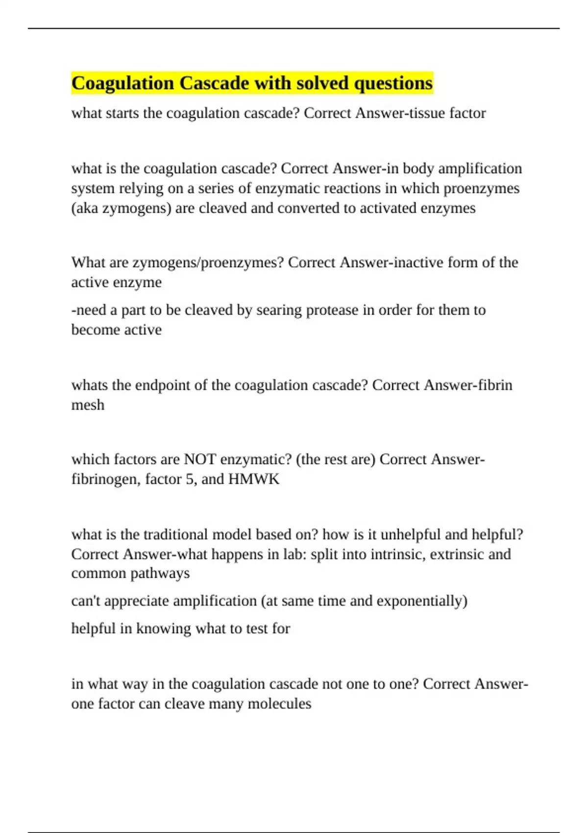 Coagulation Cascade with solved questions - RN - Registered Nurse ...