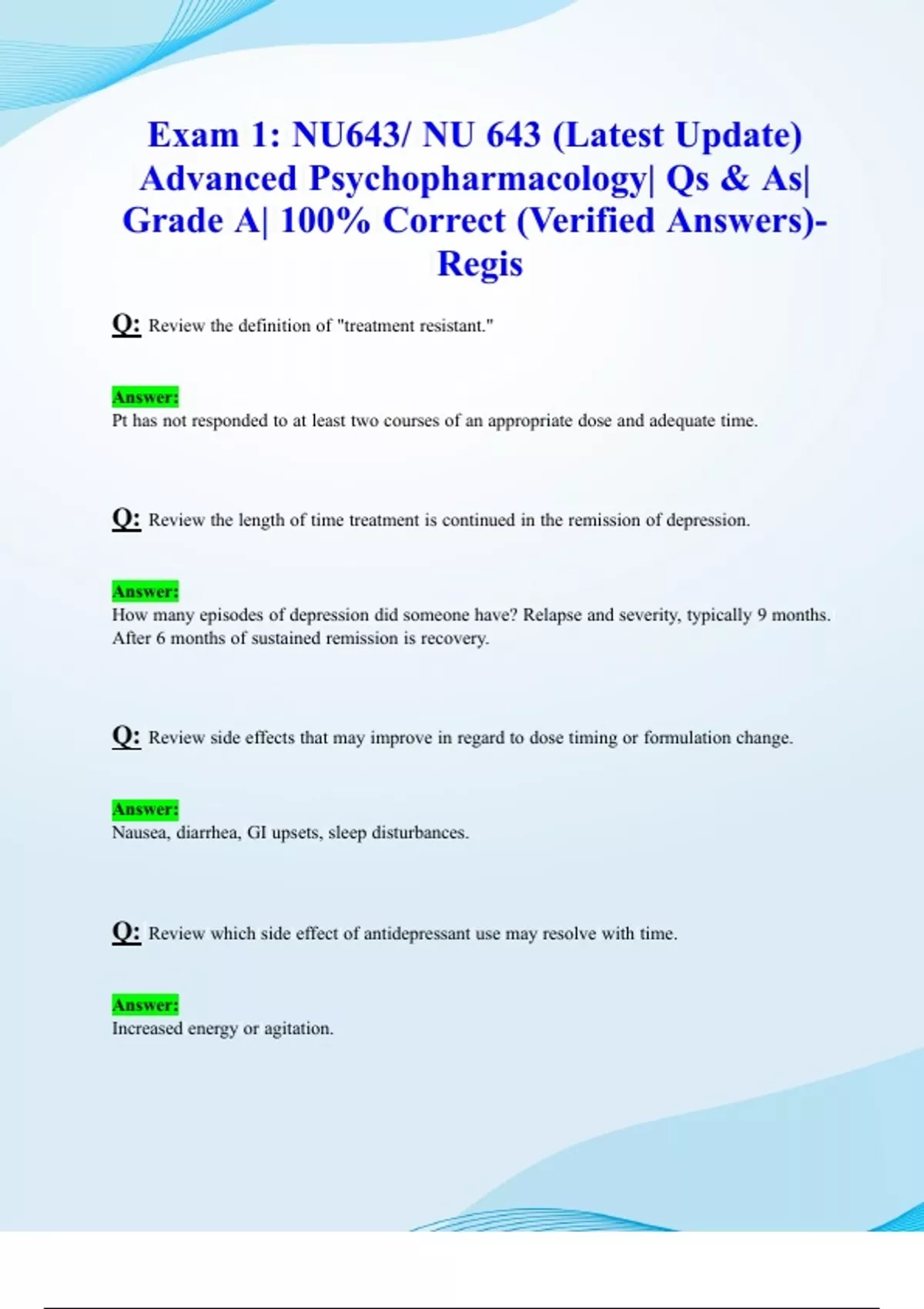 Exam 1: NU643/ NU 643 (Latest 2024/ 2025 Update) Advanced ...