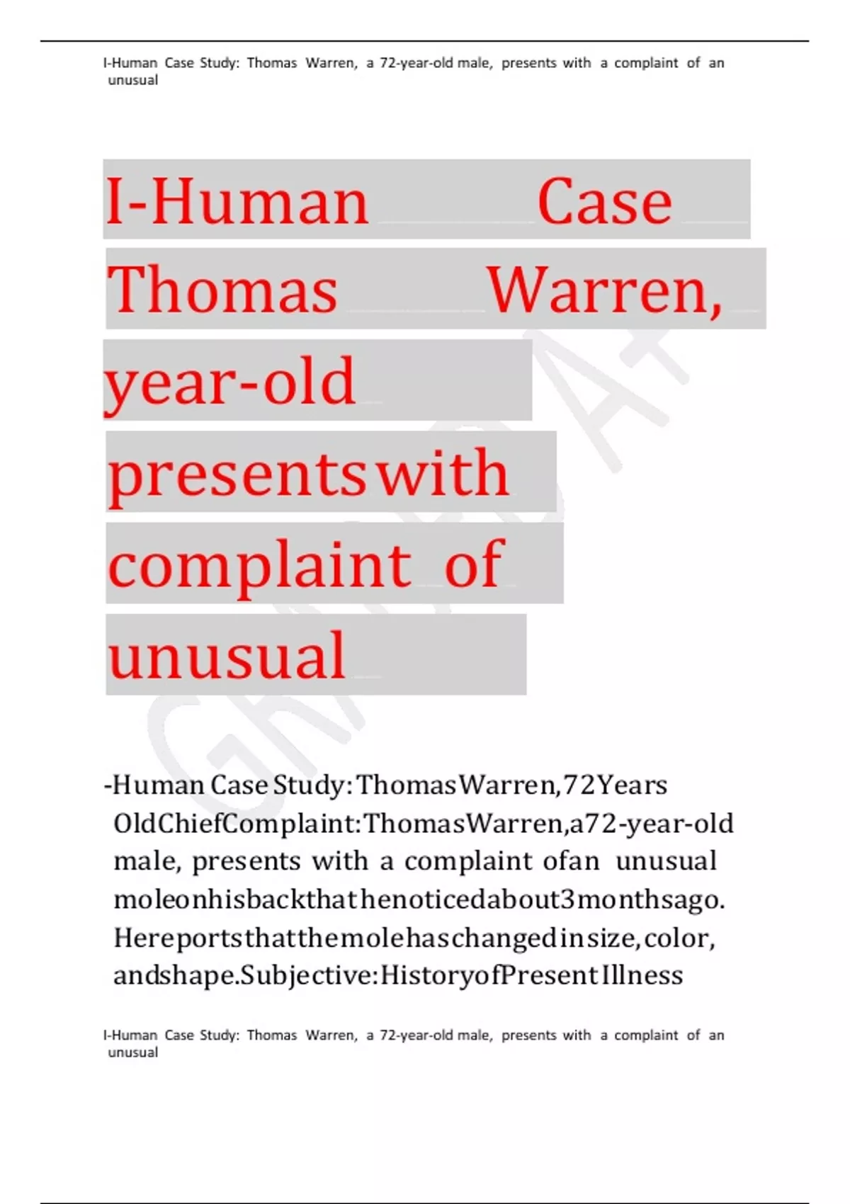 I-Human Case Study: Thomas Warren, a 72- year-old male, presents with a ...