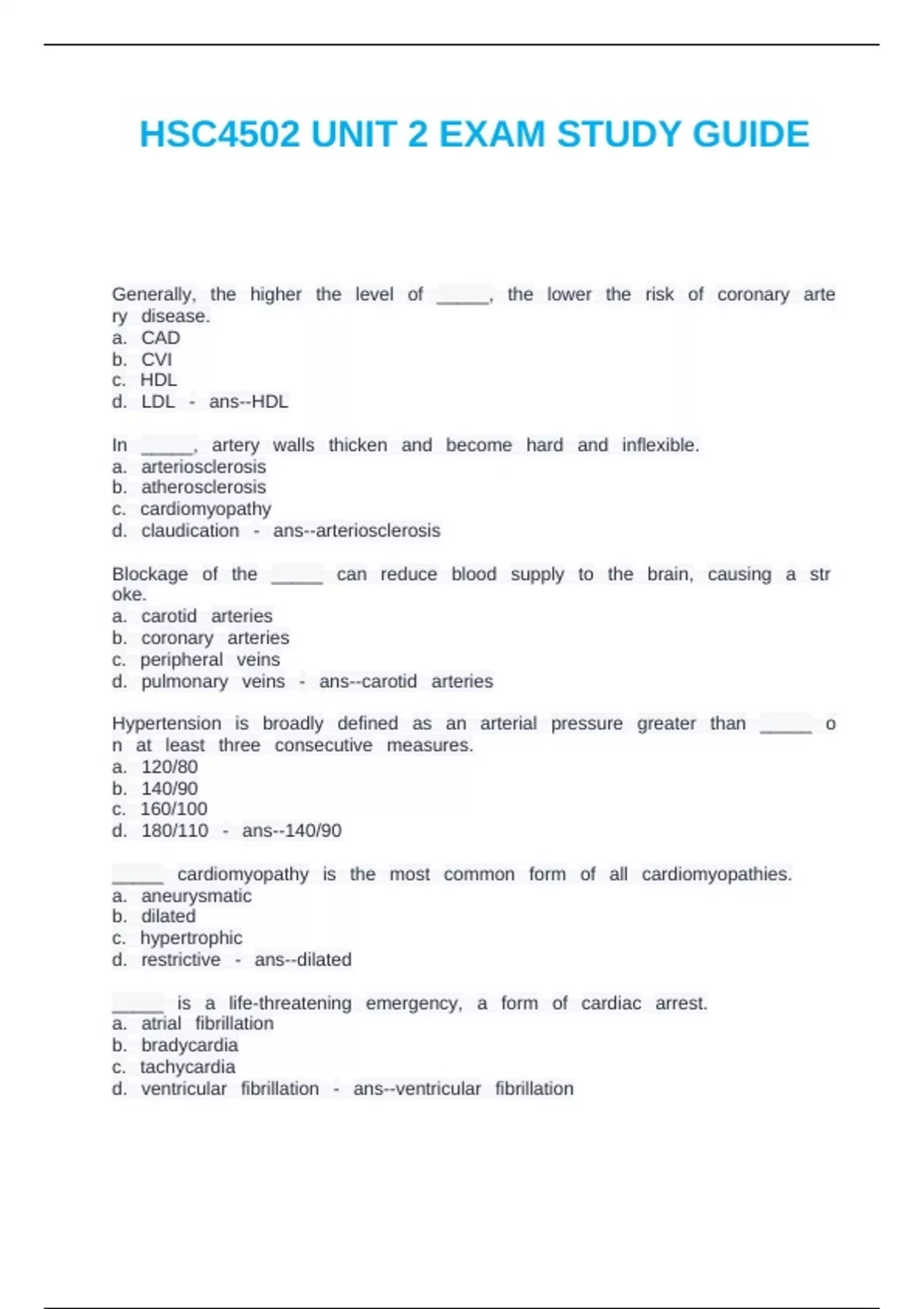 HSC 4502 Unit 2 Exam with correct answers 2024 - Stuvia US