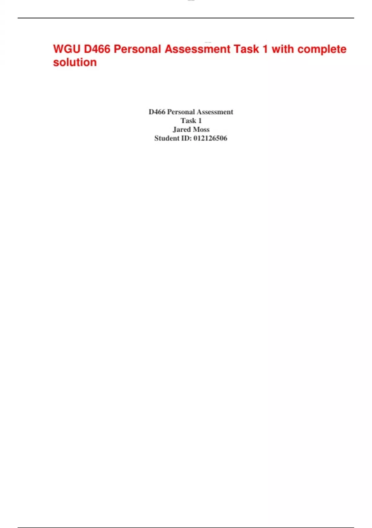 WGU D466 Personal Assessment Task 1 with complete solution - D466 ...