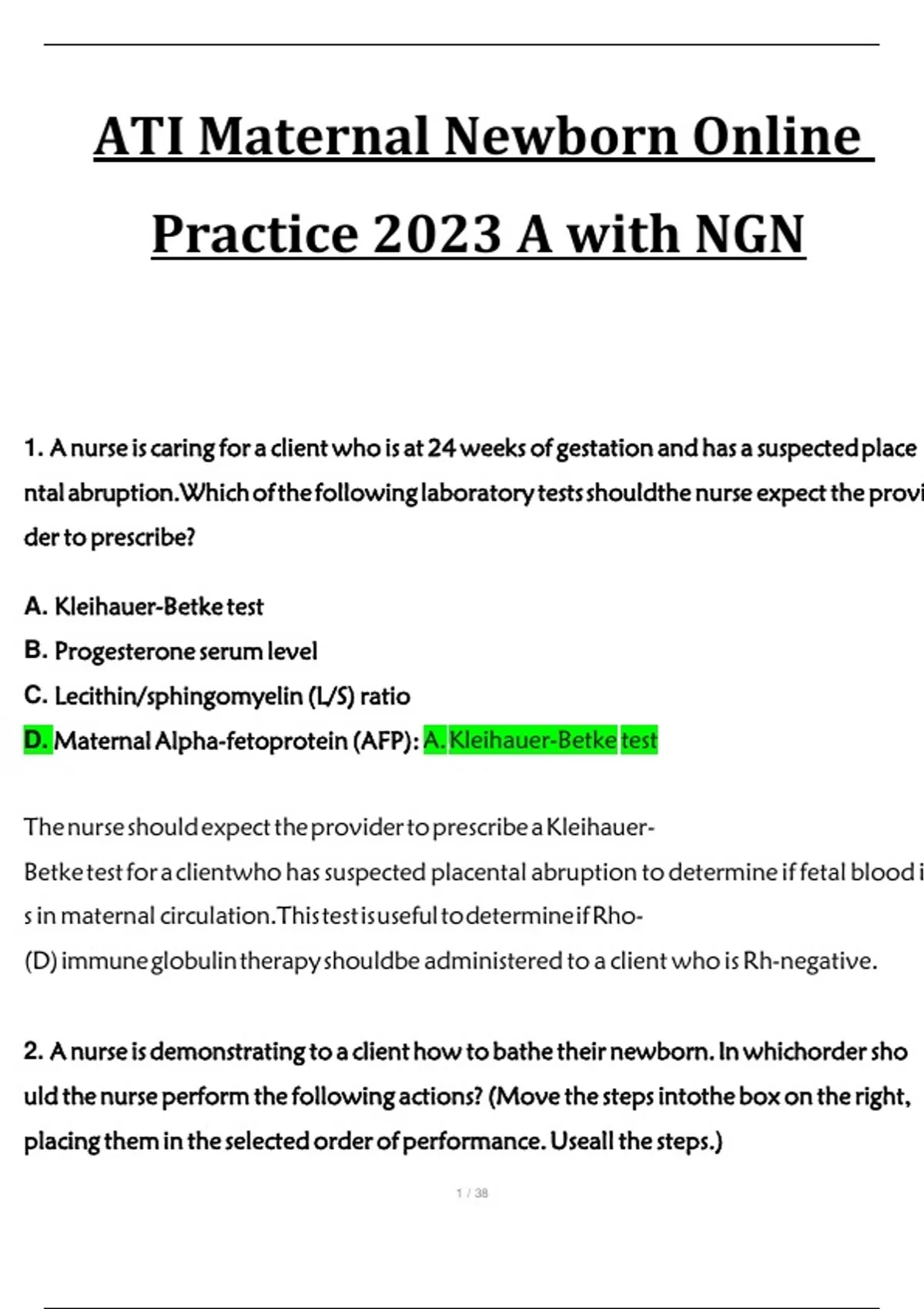 ATI Maternal Newborn Online Practice 2024/2025 A with NGN Complete ...