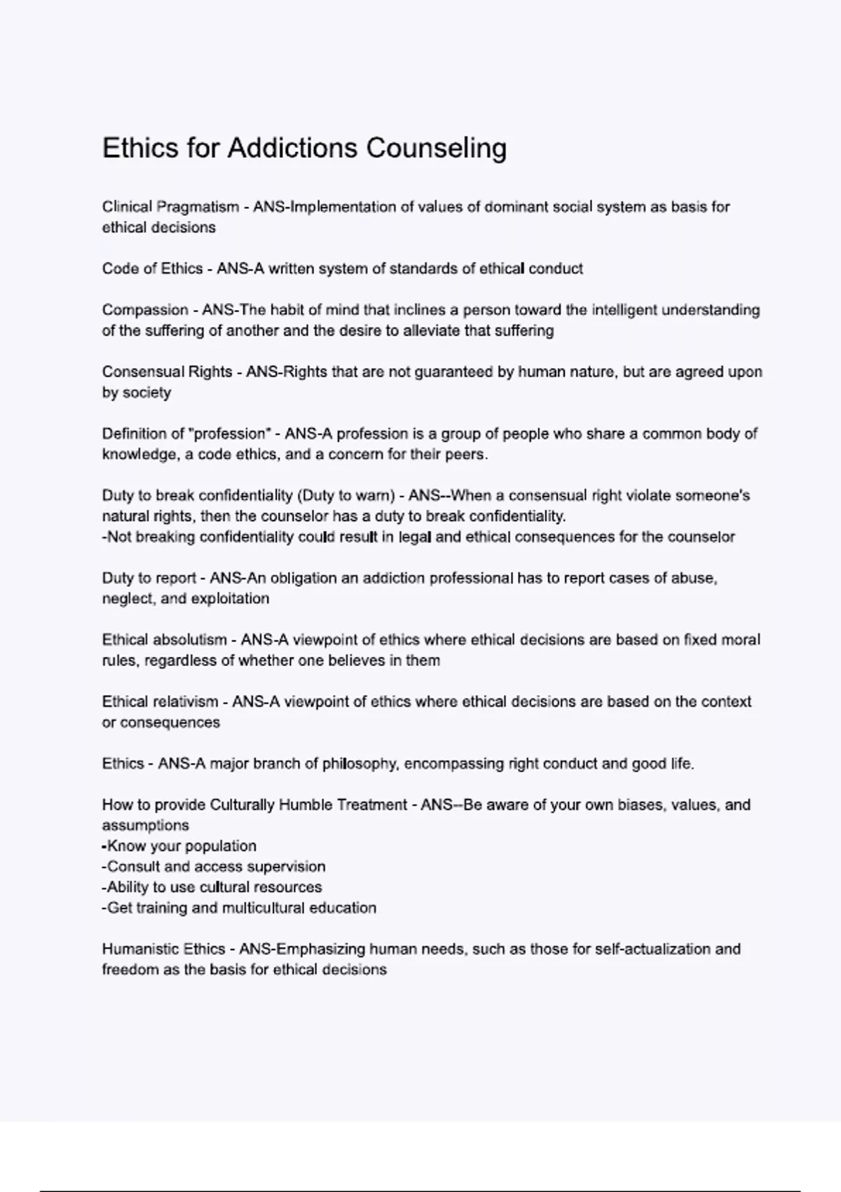 Ethics for Addictions Counseling Questions and Verified Answers |100% ...