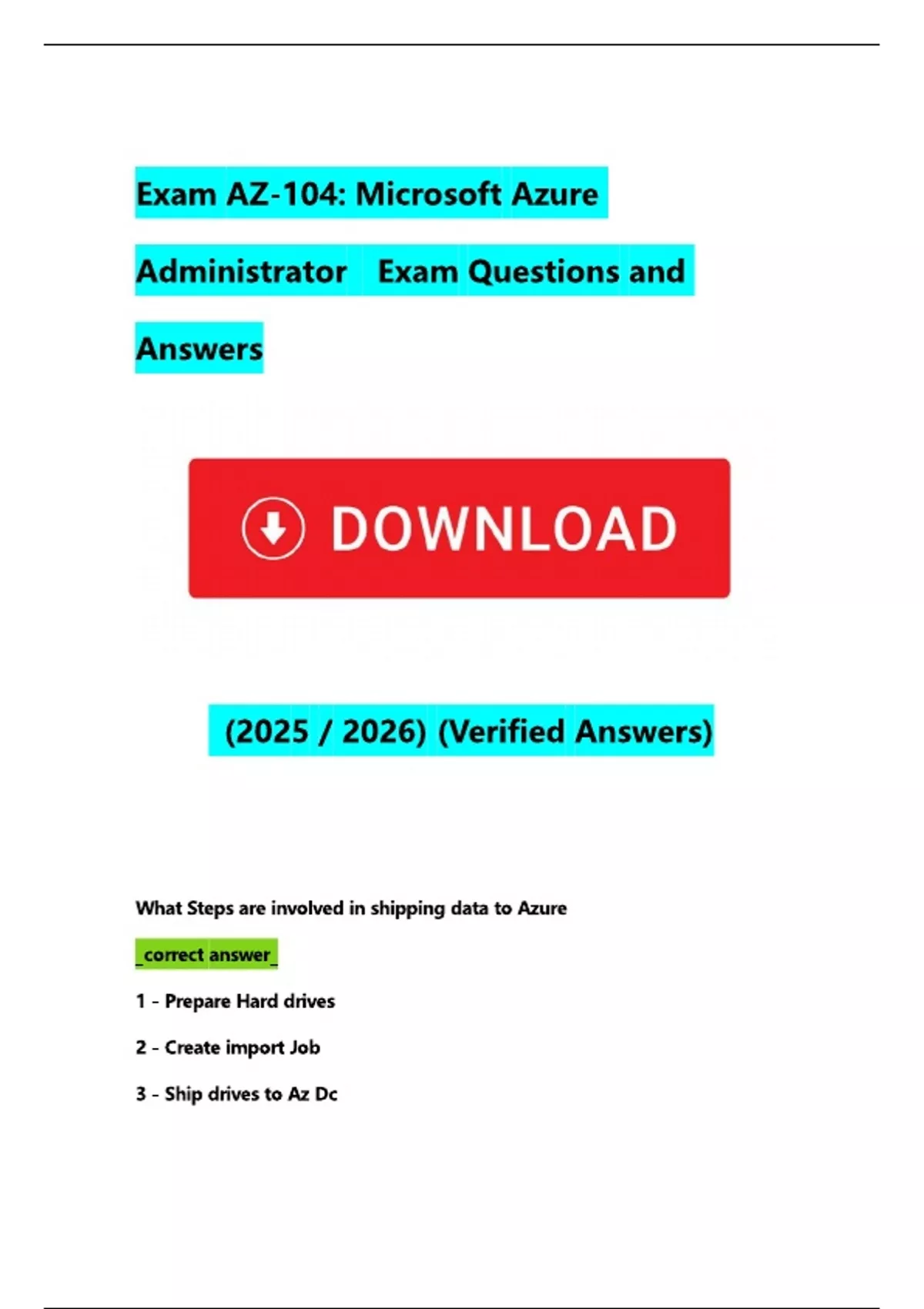 Exam AZ-104: Microsoft Azure Administrator Exam Questions and Answers ...