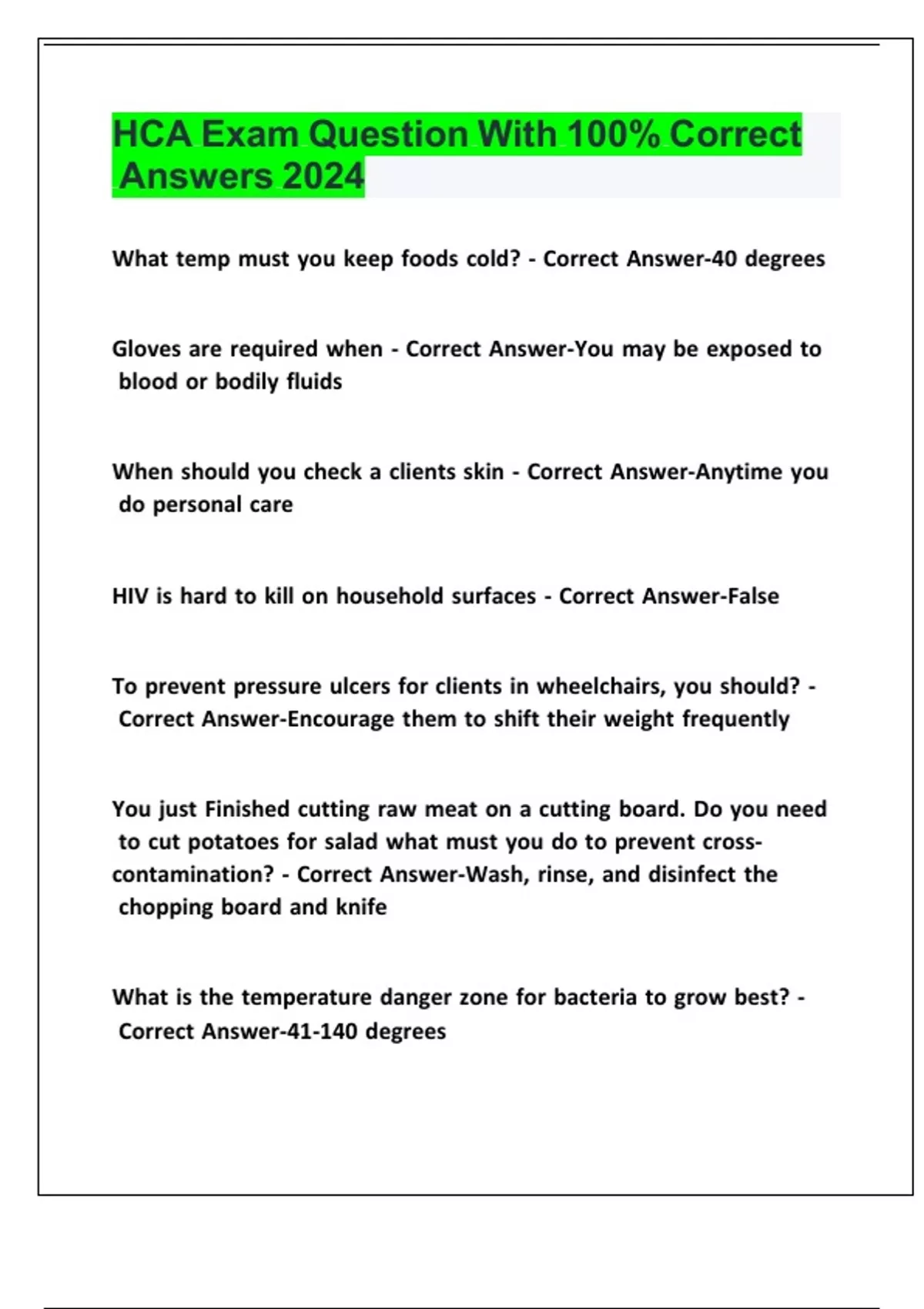 HCA Exam (2024/2025)- Questions and Answers 100% Correct - HCA - Stuvia US