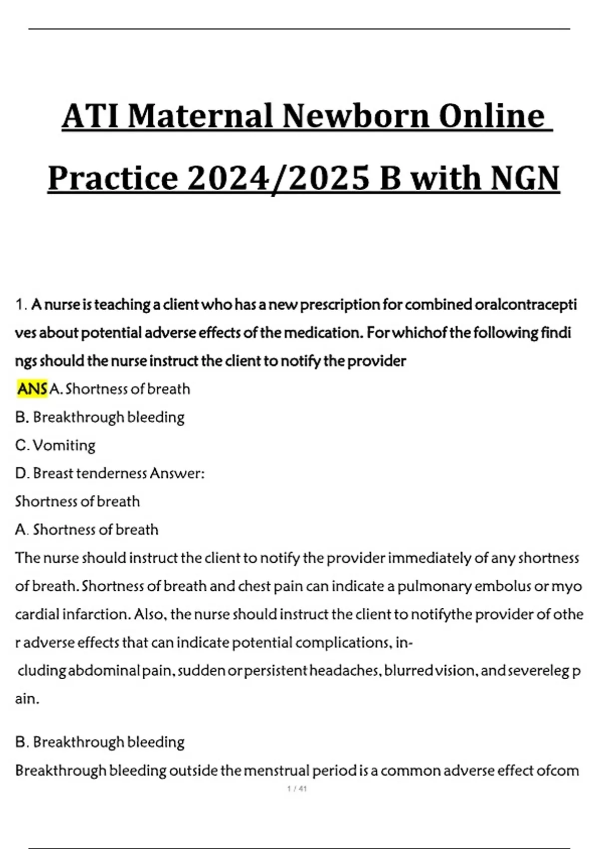 ATI Maternal Newborn Online Practice 2024/2025 B with NGN - ATI ...