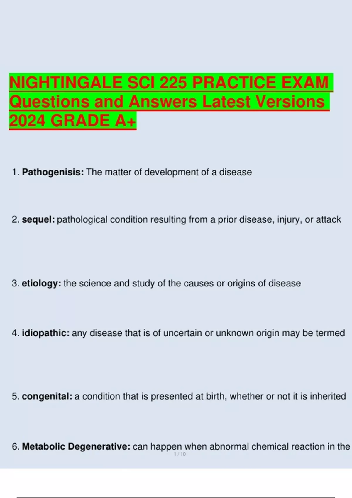 NIGHTINGALE SCI 225 PRACTICE EXAM Questions and Answers Latest Versions ...