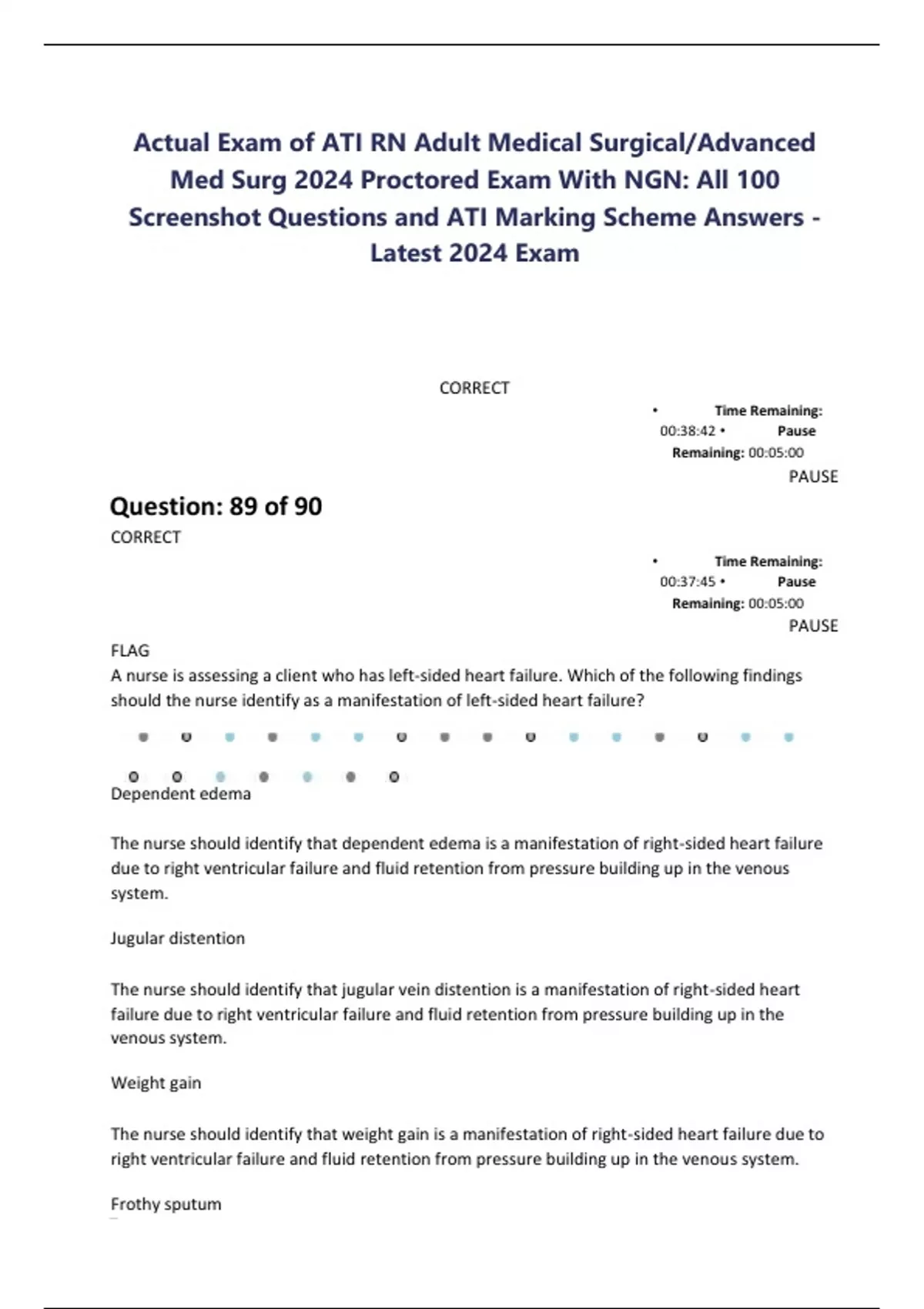 Actual Exam of ATI RN Adult Medical Surgical/Advanced Med Surg 2024 Proctored Exam With NGN: All ...