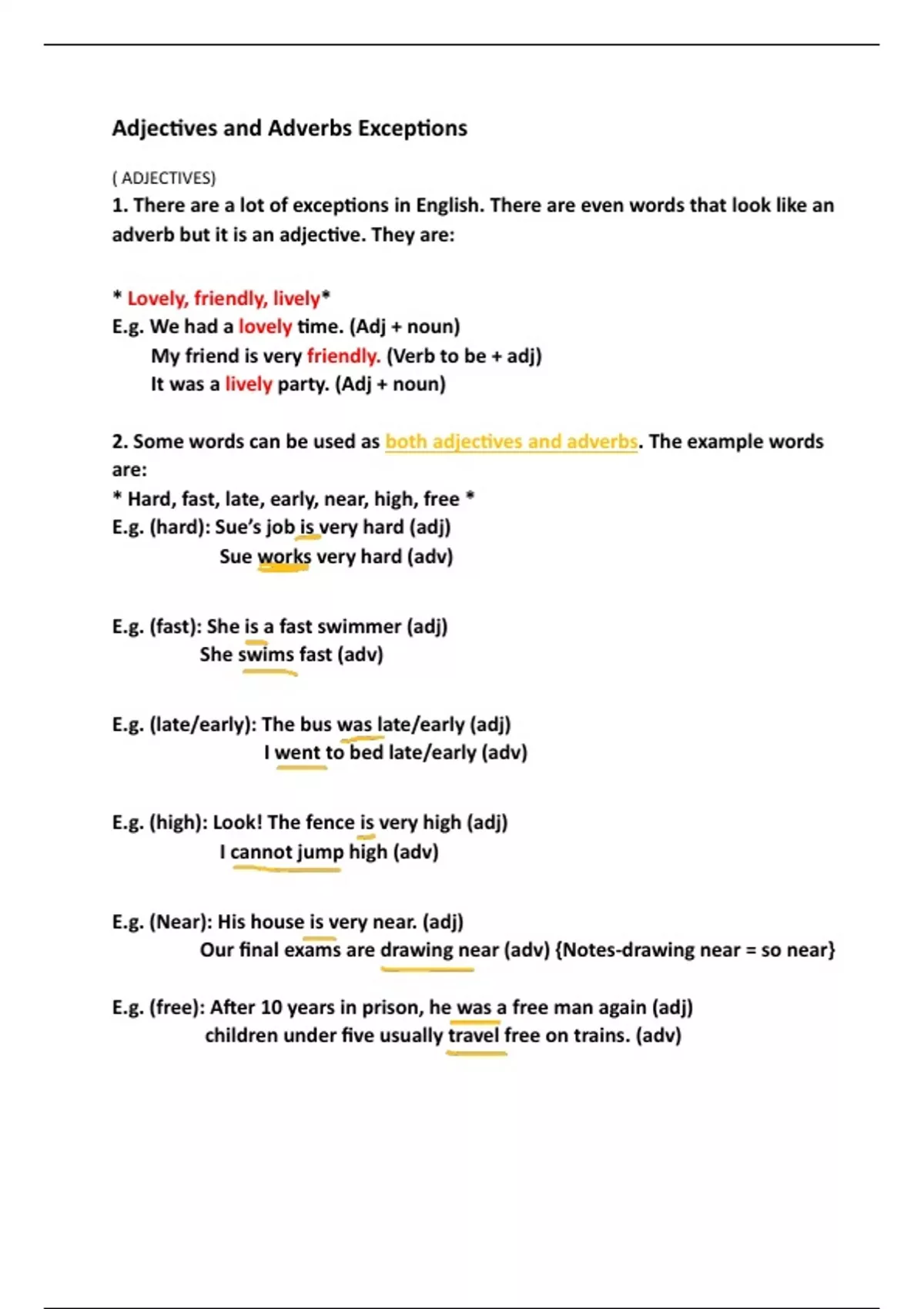 Adjective and Adverbs Exceptions and explanations in details - English ...