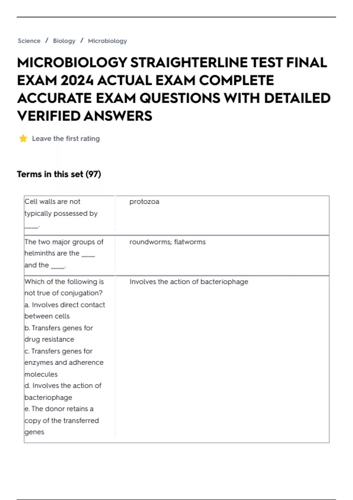 MICROBIOLOGY STRAIGHTERLINE TEST FINAL EXAM 2024 ACTUAL EXAM COMPLETE ...