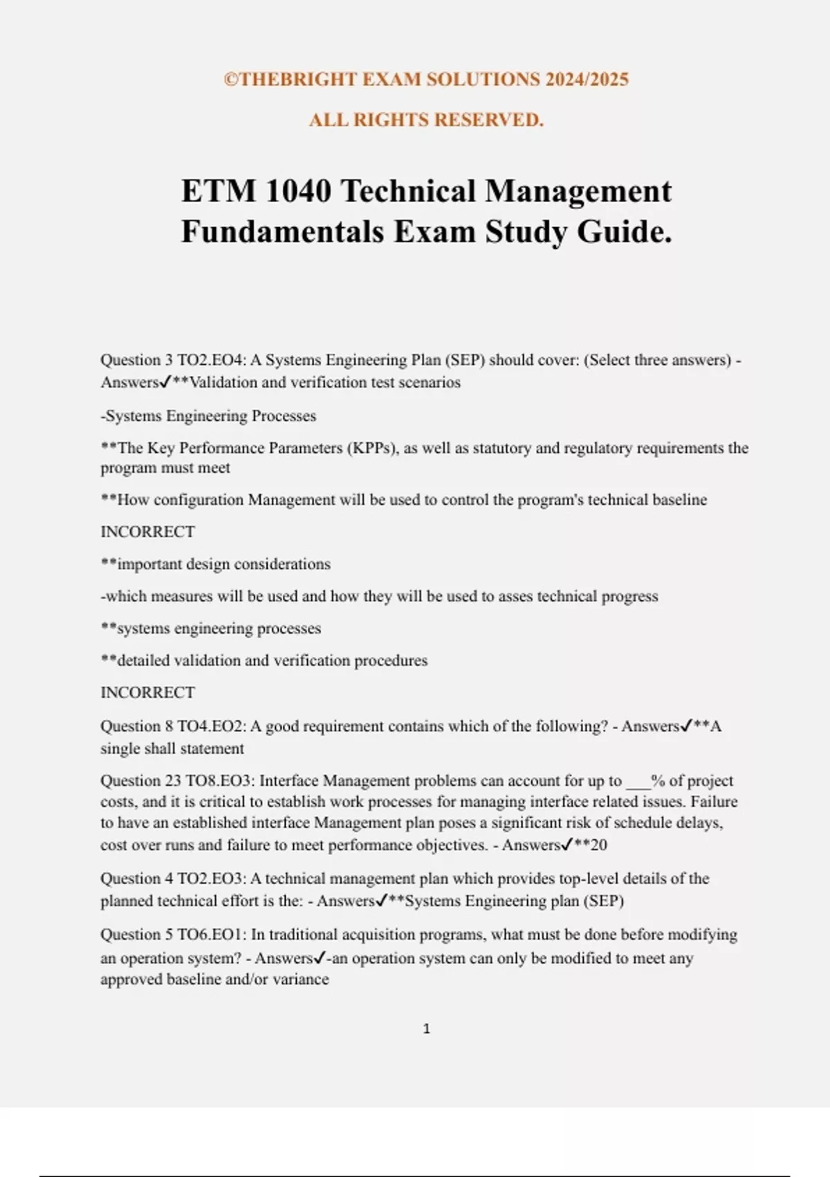 ETM 1040 Technical Management Fundamentals Exam Study Guide. - ETM 1040 ...