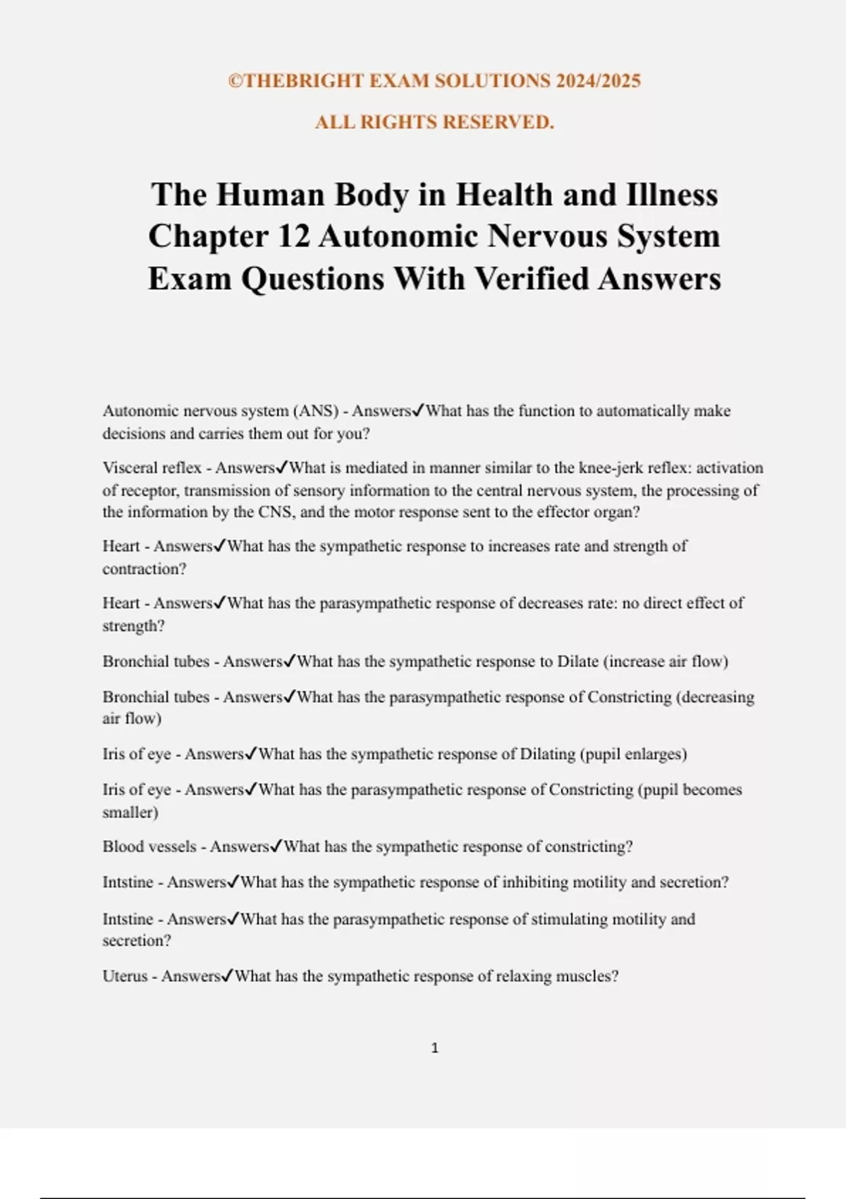 The Human Body in Health and Illness Chapter 12 Autonomic Nervous ...