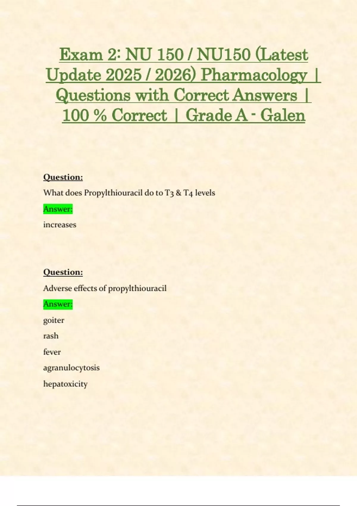 Exam 2: NU 150 / NU150 (Latest Update 2025 / 2026) Pharmacology ...