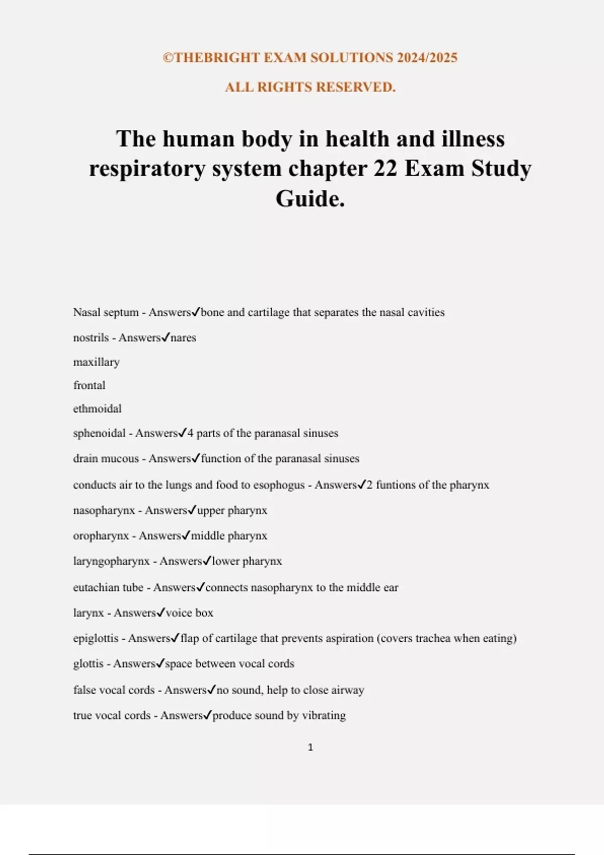 The human body in health and illness respiratory system chapter 22 Exam ...