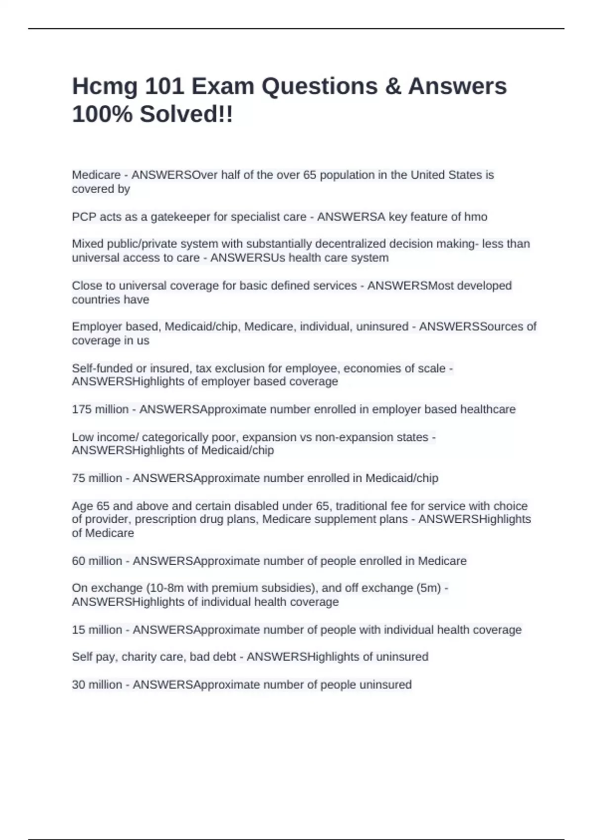 Hcmg 101 Exam Questions & Answers 100% Solved!! - Hcmg 101 - Stuvia US