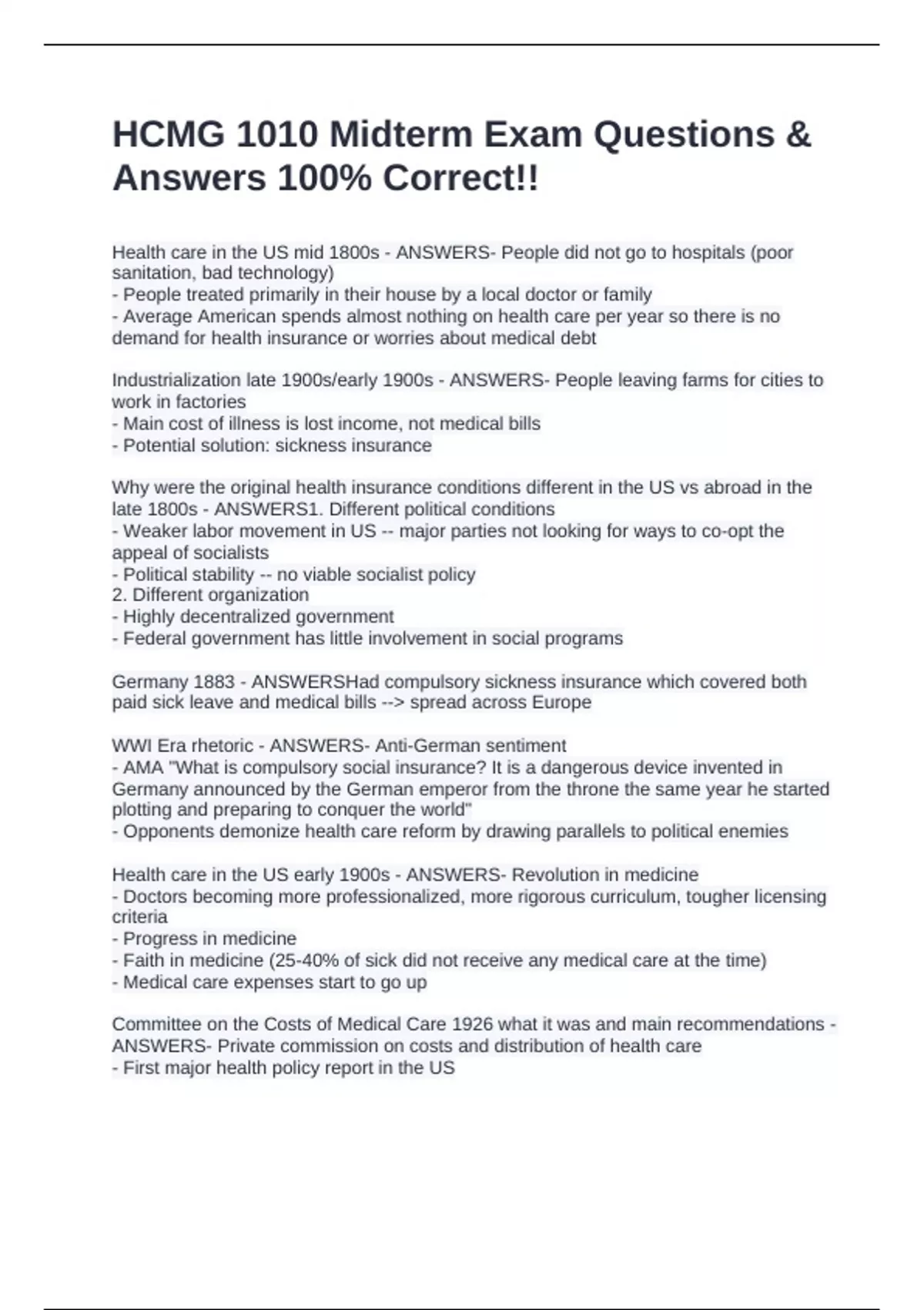 HCMG 1010 Midterm Exam Questions & Answers 100% Correct!! - HCMG 1010 ...