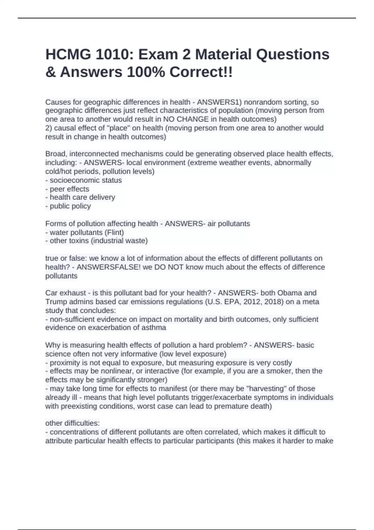 HCMG 1010: Exam 2 Material Questions & Answers 100% Correct!! - HCMG ...