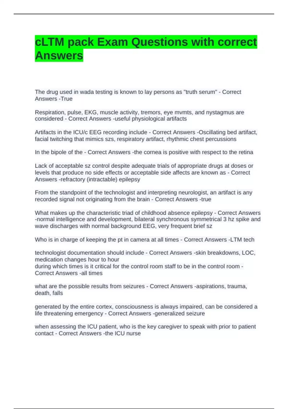 cLTM pack Exam Questions with correct Answers 2025 - CLTM - Stuvia US