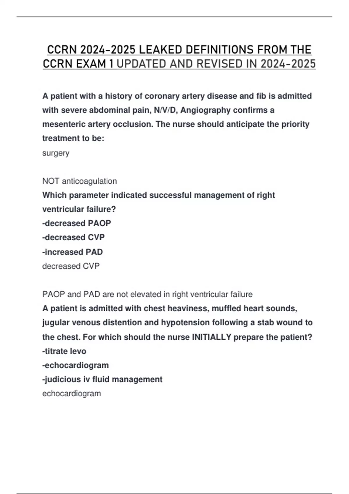 CCRN LEAKED DEFINITIONS FROM THE CCRN EXAM 1 UPDATED AND REVISED IN ...