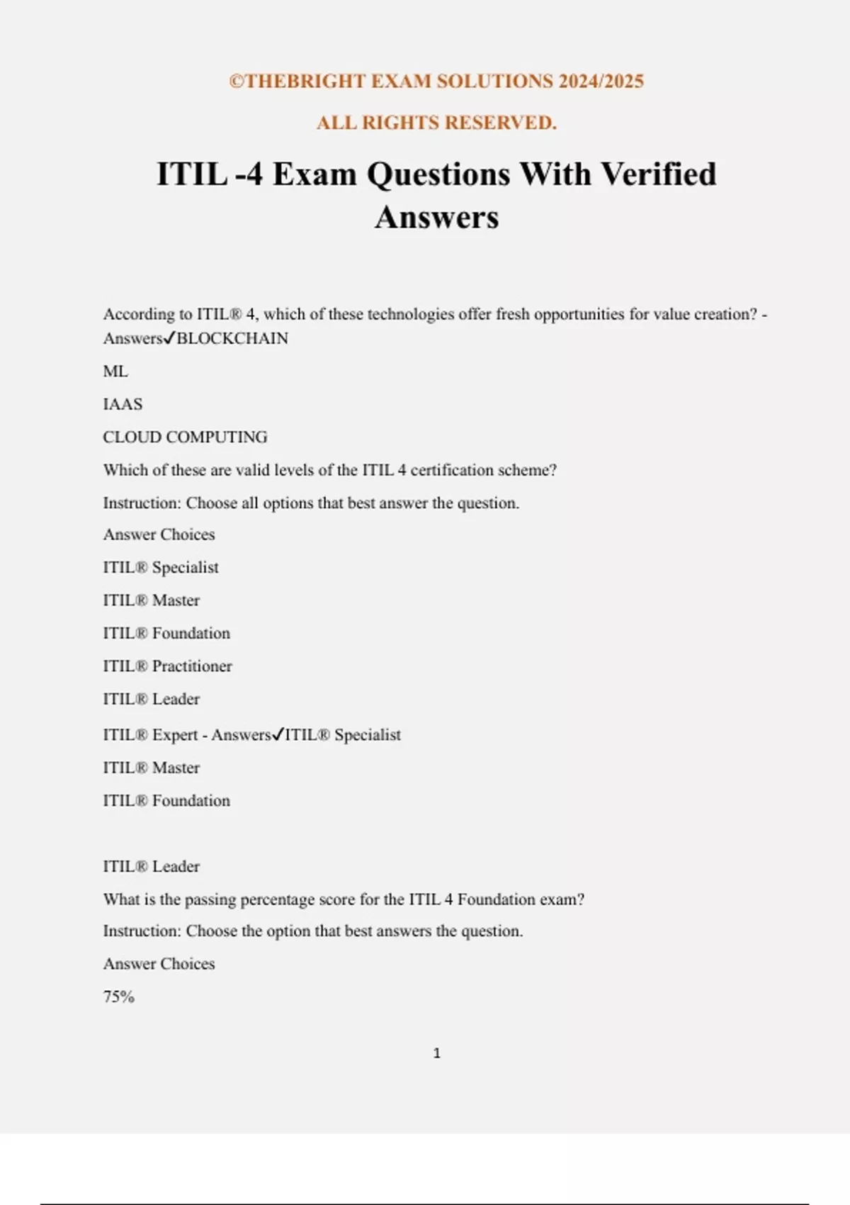 ITIL -4 Exam Questions With Verified Answers - ITIL -4 - Stuvia US