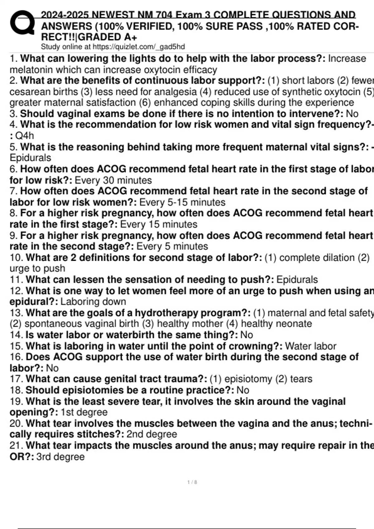 NEWEST NM 704 Exam 3 COMPLETE QUESTIONS AND ANSWERS (100% VERIFIED, 100 ...