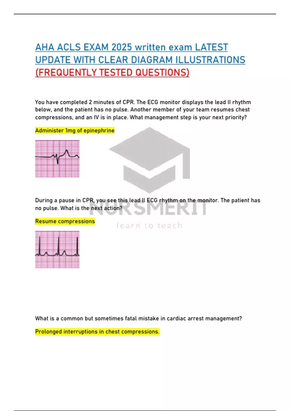 AHA ACLS EXAM 2025 written exam LATEST UPDATE WITH CLEAR DIAGRAM ...