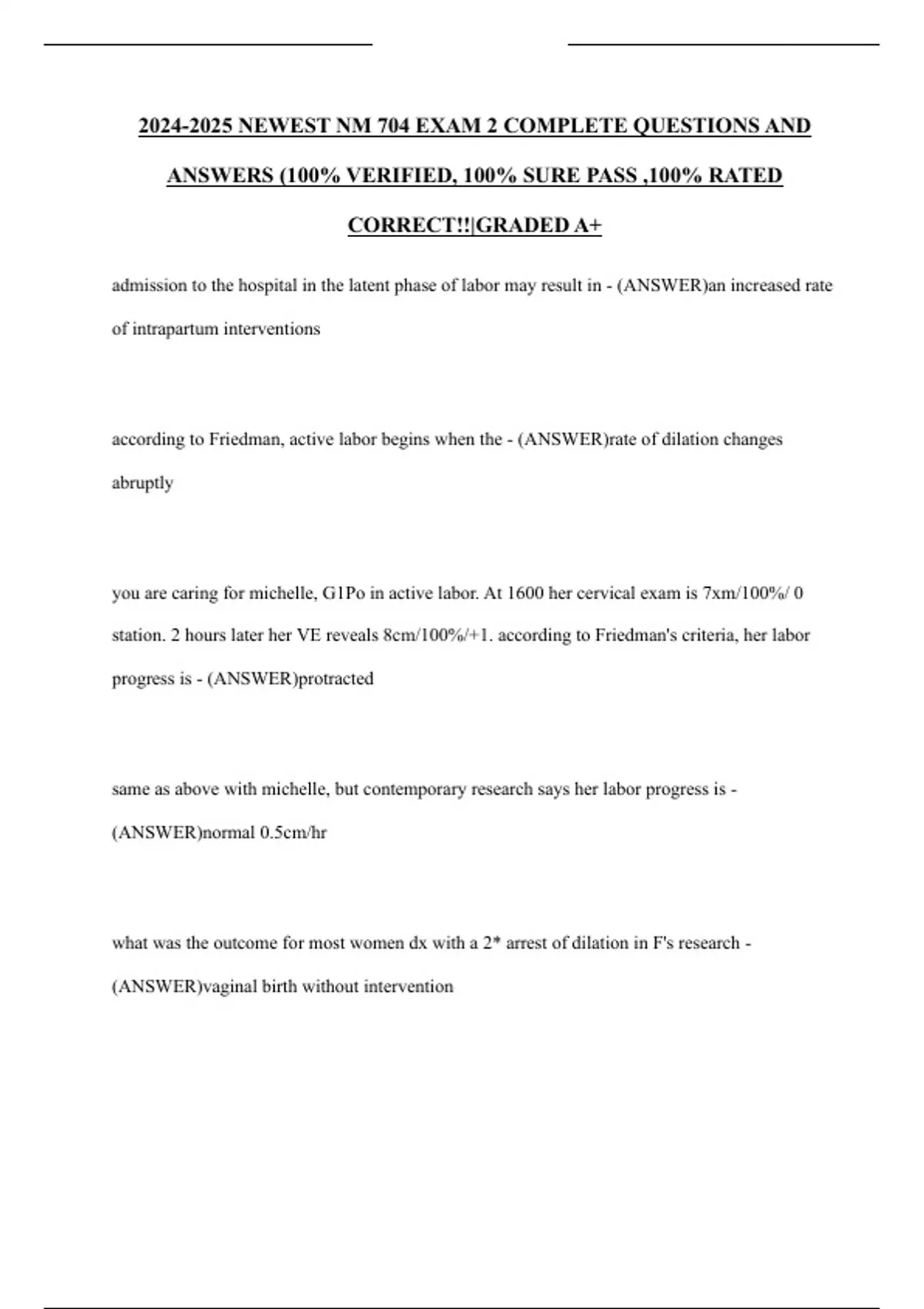 NEWEST NM 704 EXAM 2 COMPLETE QUESTIONS AND ANSWERS (100% VERIFIED, 100 ...