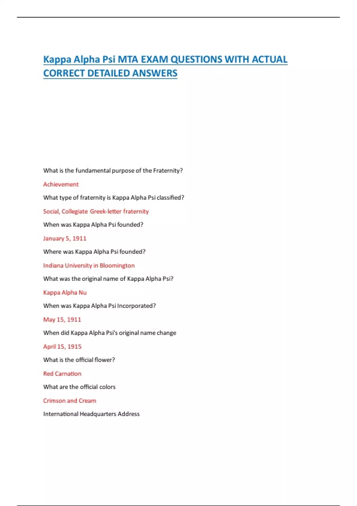 Kappa Alpha Psi MTA EXAM QUESTIONS WITH ACTUAL CORRECT DETAILED ANSWERS - Kappa Alpha Psi MTA ...