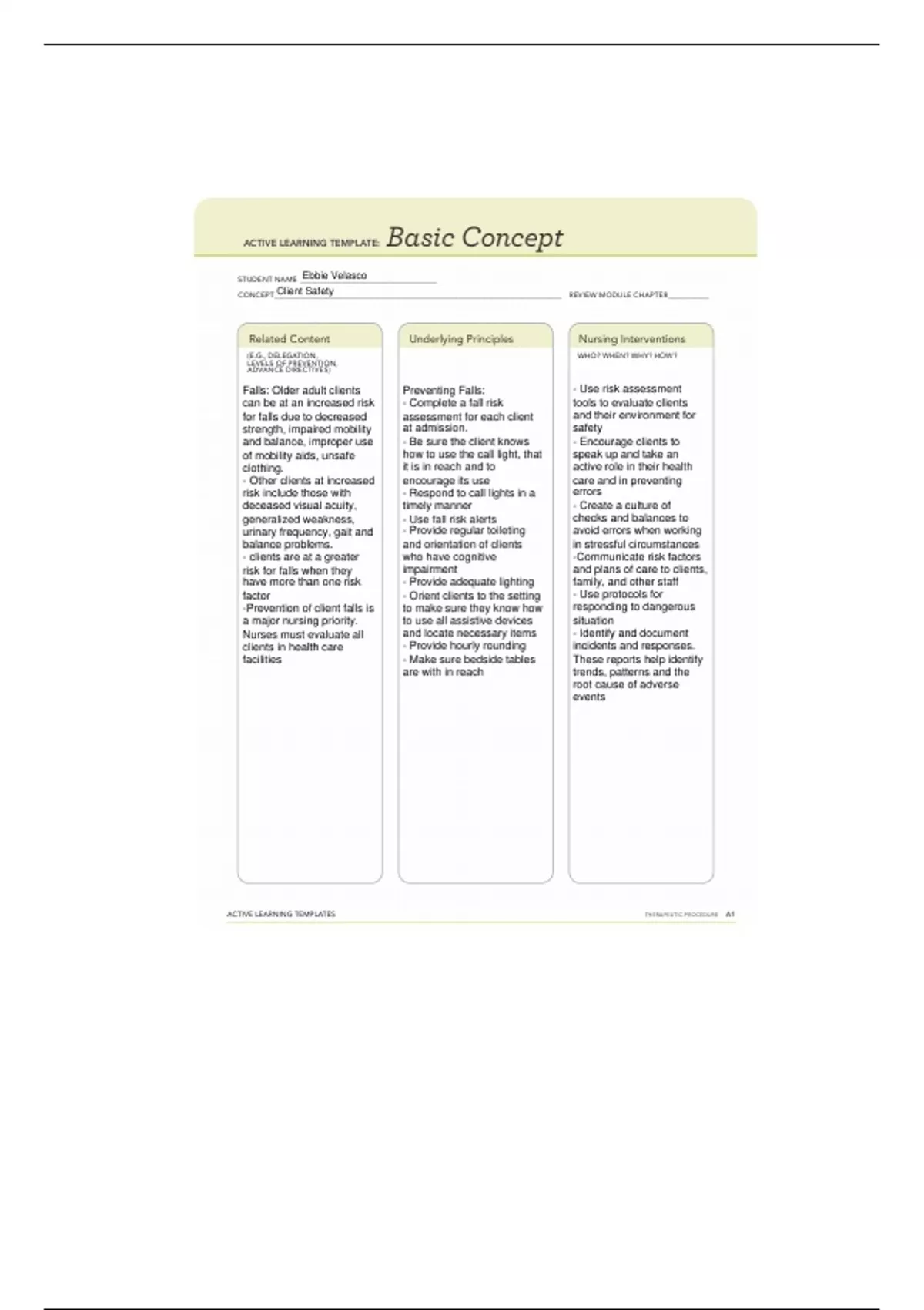 NURSE 315 ATI Basic Concept; Client Safety Template - NURSE 315 - Stuvia US