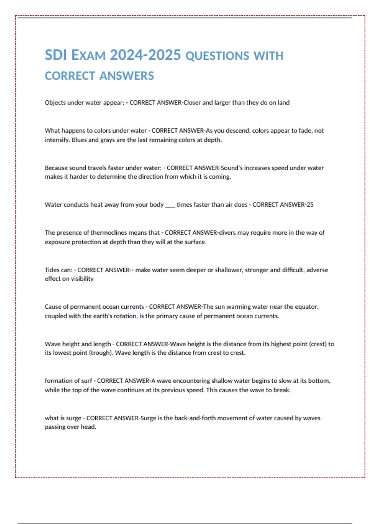 SDI EXAM QUESTIONS WITH CORRECT ANSWERS - SDI - Stuvia US