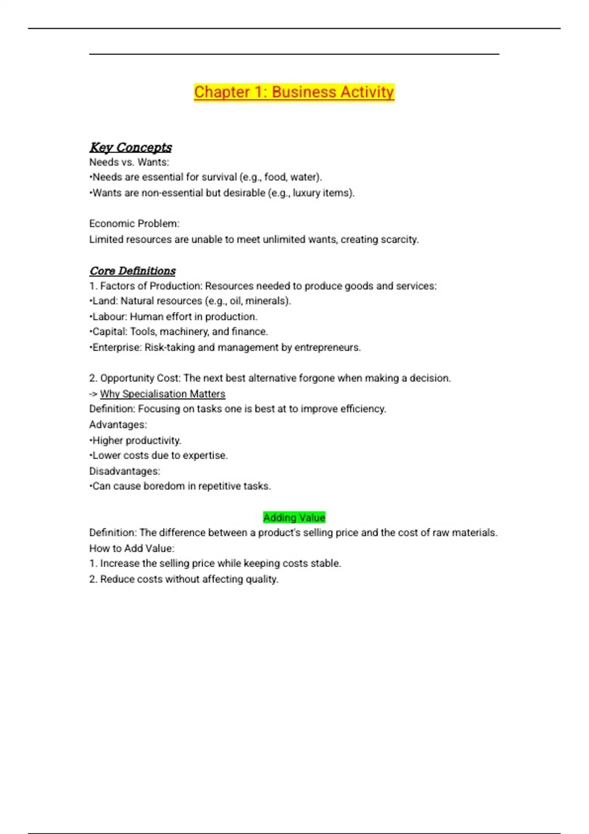 Business Activity & Classification | Summary of Chapter 1 and 2 for O ...