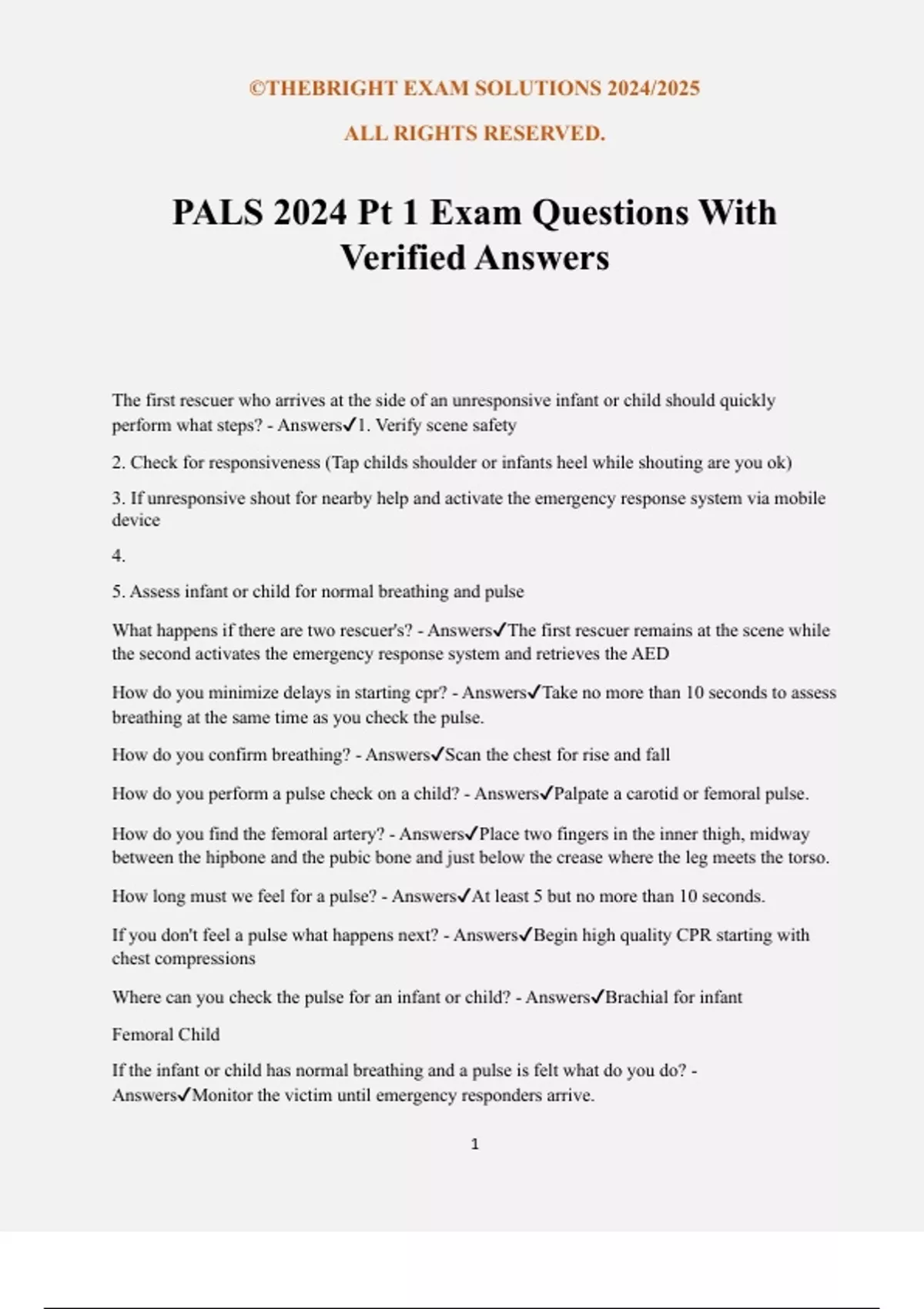 PALS 2024 Pt 1 Exam Questions With Verified Answers - PALS - Stuvia US