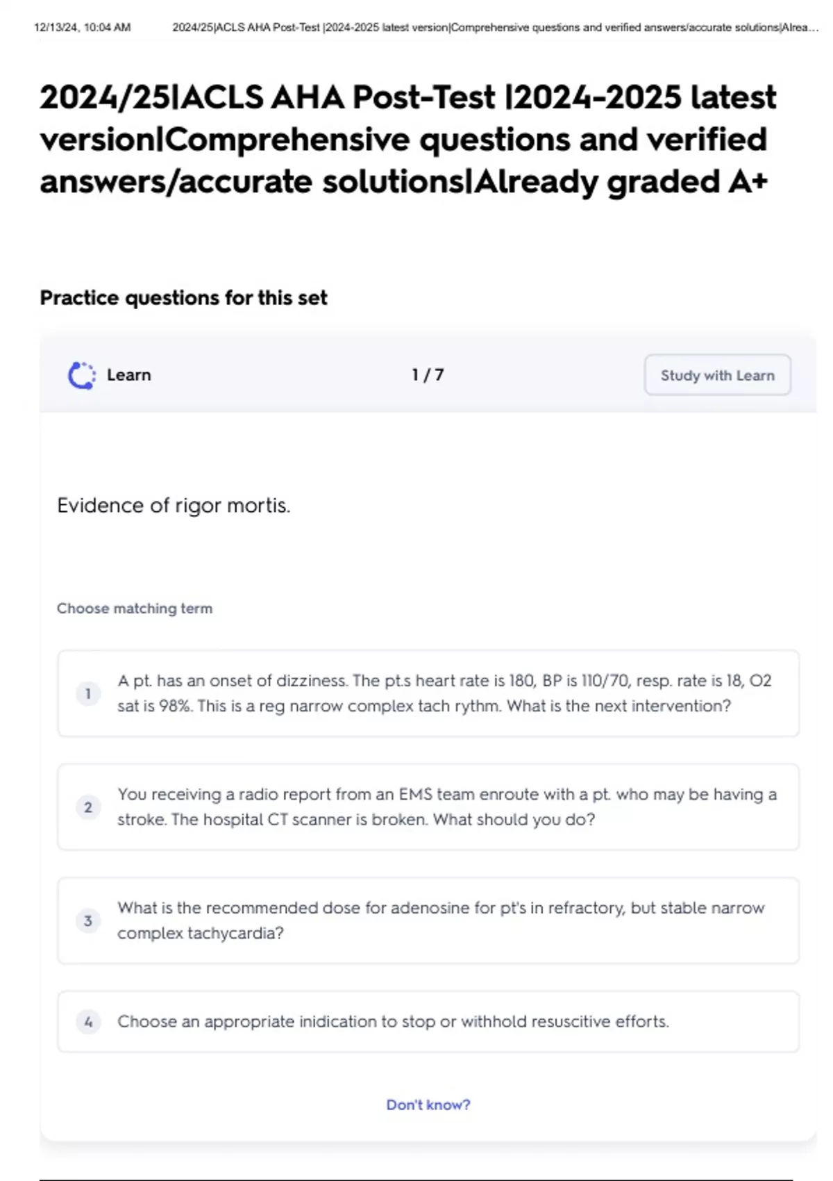 2024/25|ACLS AHA Post-Test | latest version|Comprehensive questions and ...