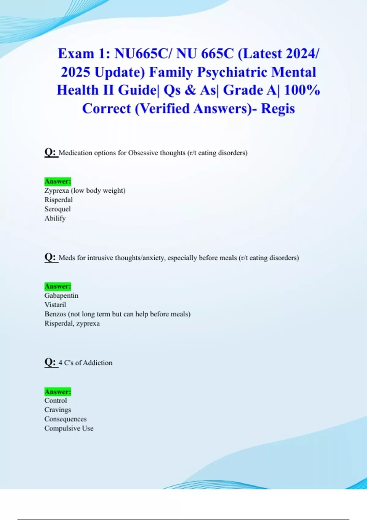 Exam 1: NU665C/ NU 665C (Latest 2024/ 2025 Update) Family Psychiatric ...