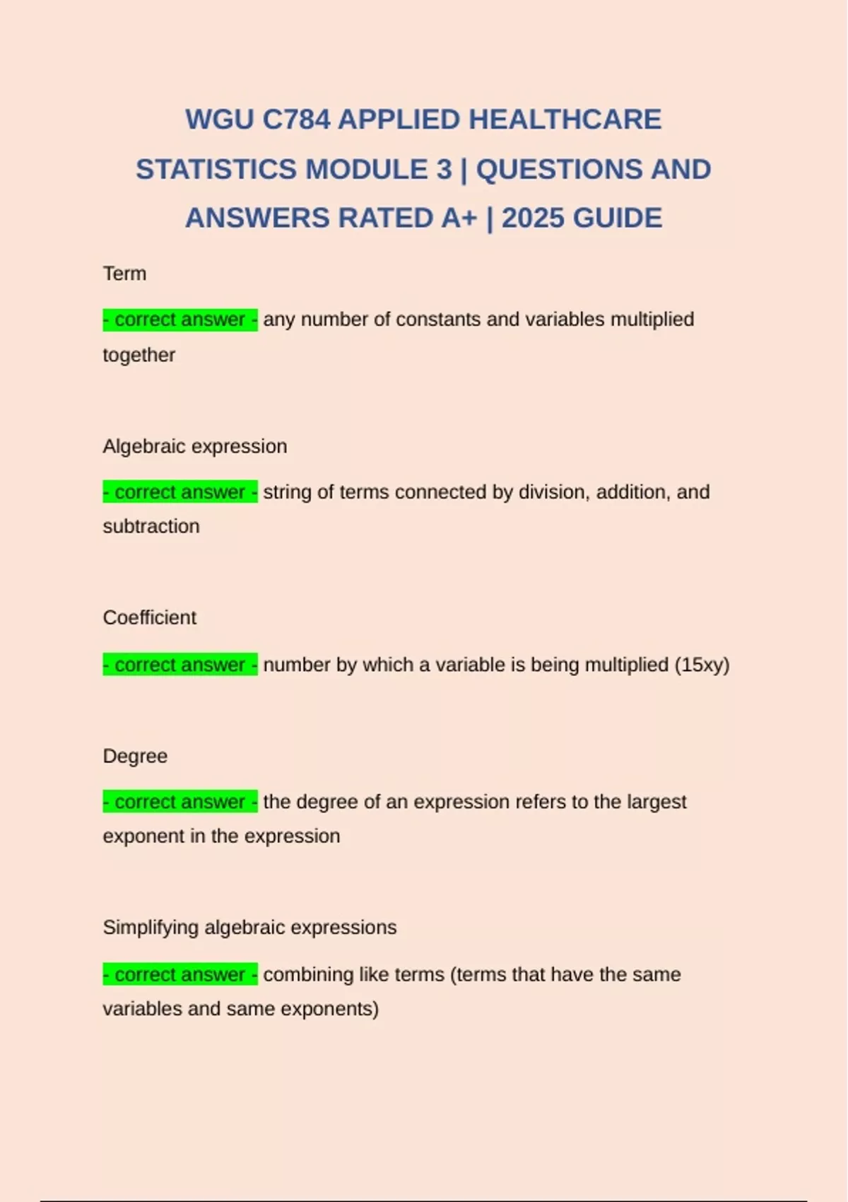 WGU C784 APPLIED HEALTHCARE STATISTICS MODULE 3 | QUESTIONS AND ANSWERS ...