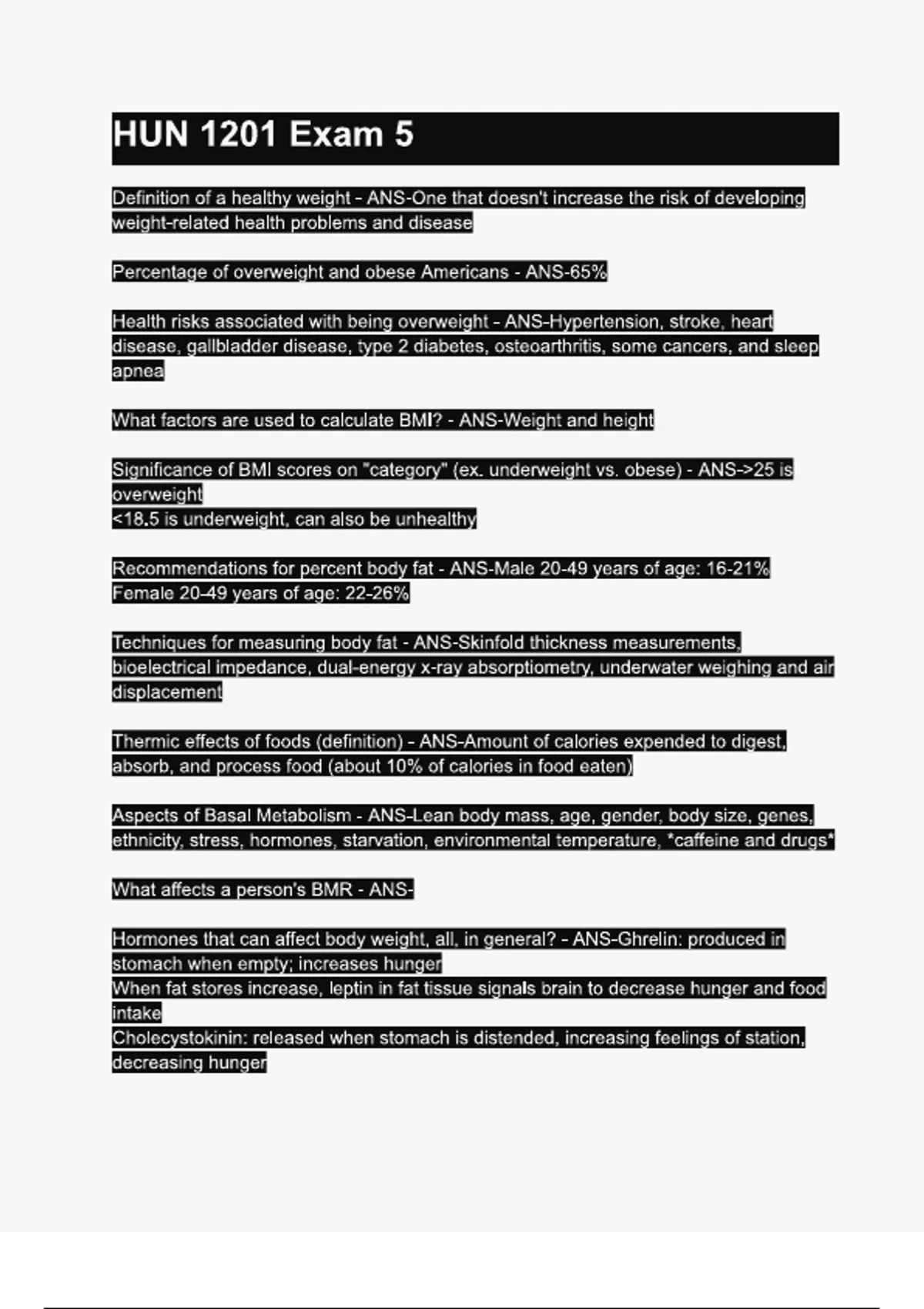 HUN 1201 Exam 5 Questions and Verified Answers |100% Correct | Complete ...