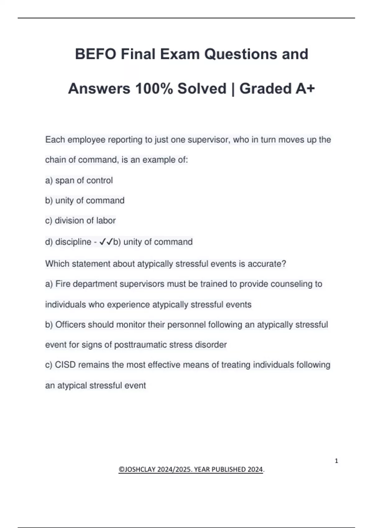BEFO Final Exam Questions and Answers 100% Solved | Graded A+ - Befo ...