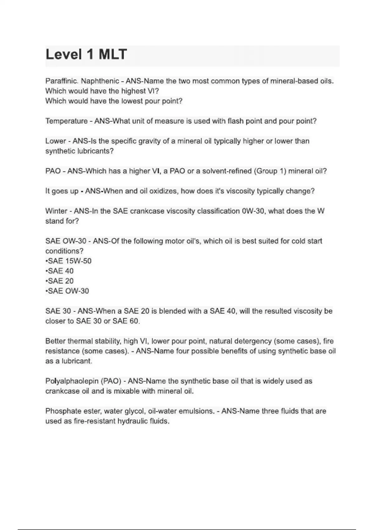 Level 1 MLT- Questions and Verified Answers |100% Correct | Complete ...