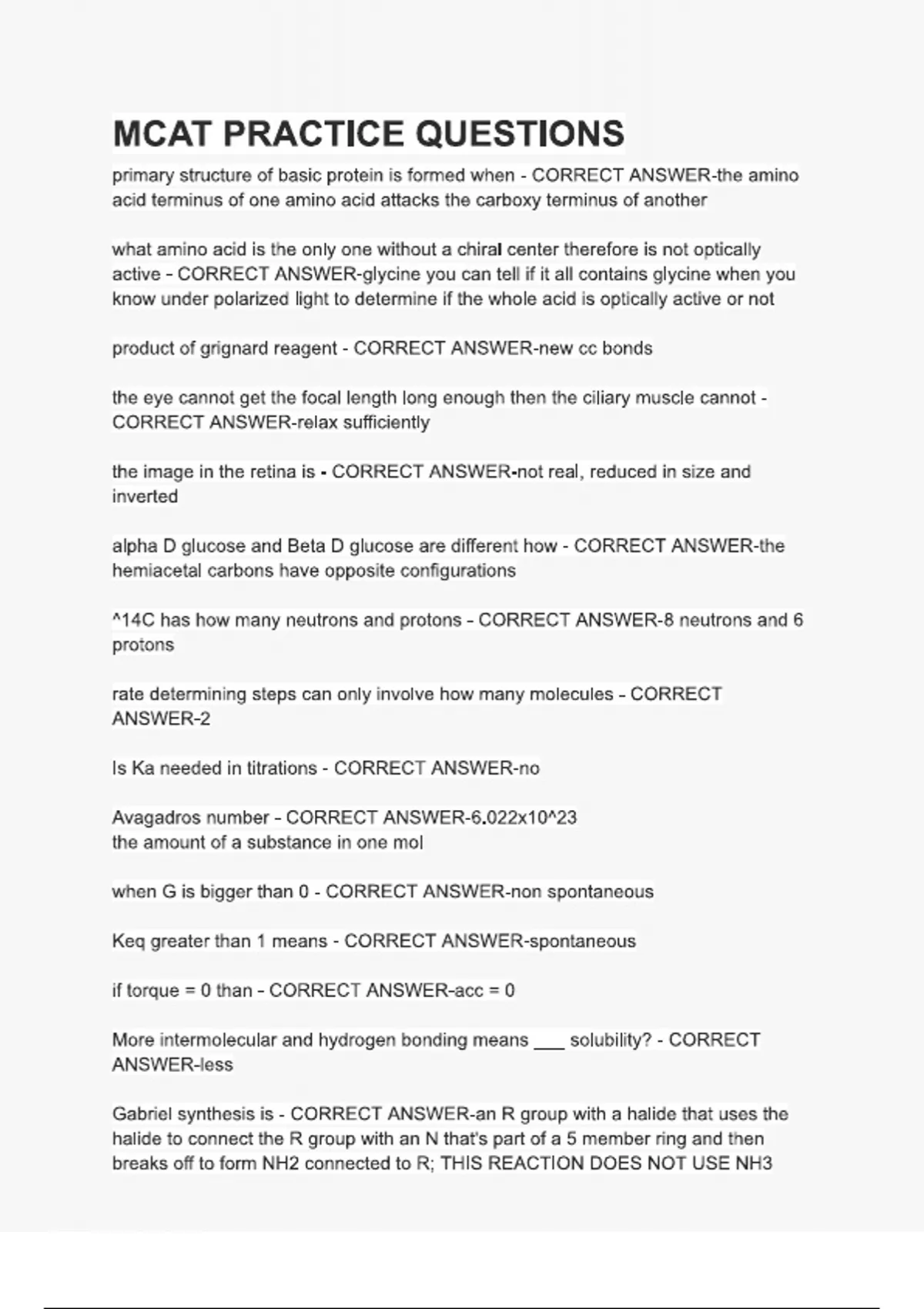 MCAT PRACTICE QUESTIONS Questions and Verified Answers |100% Correct ...