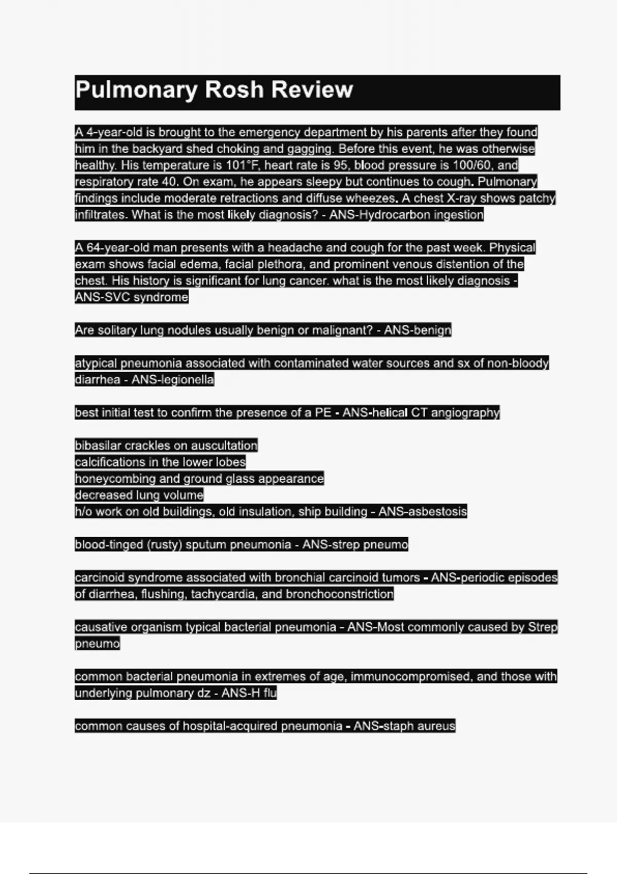 Pulmonary Rosh Review Questions and Verified Answers |100% Correct ...