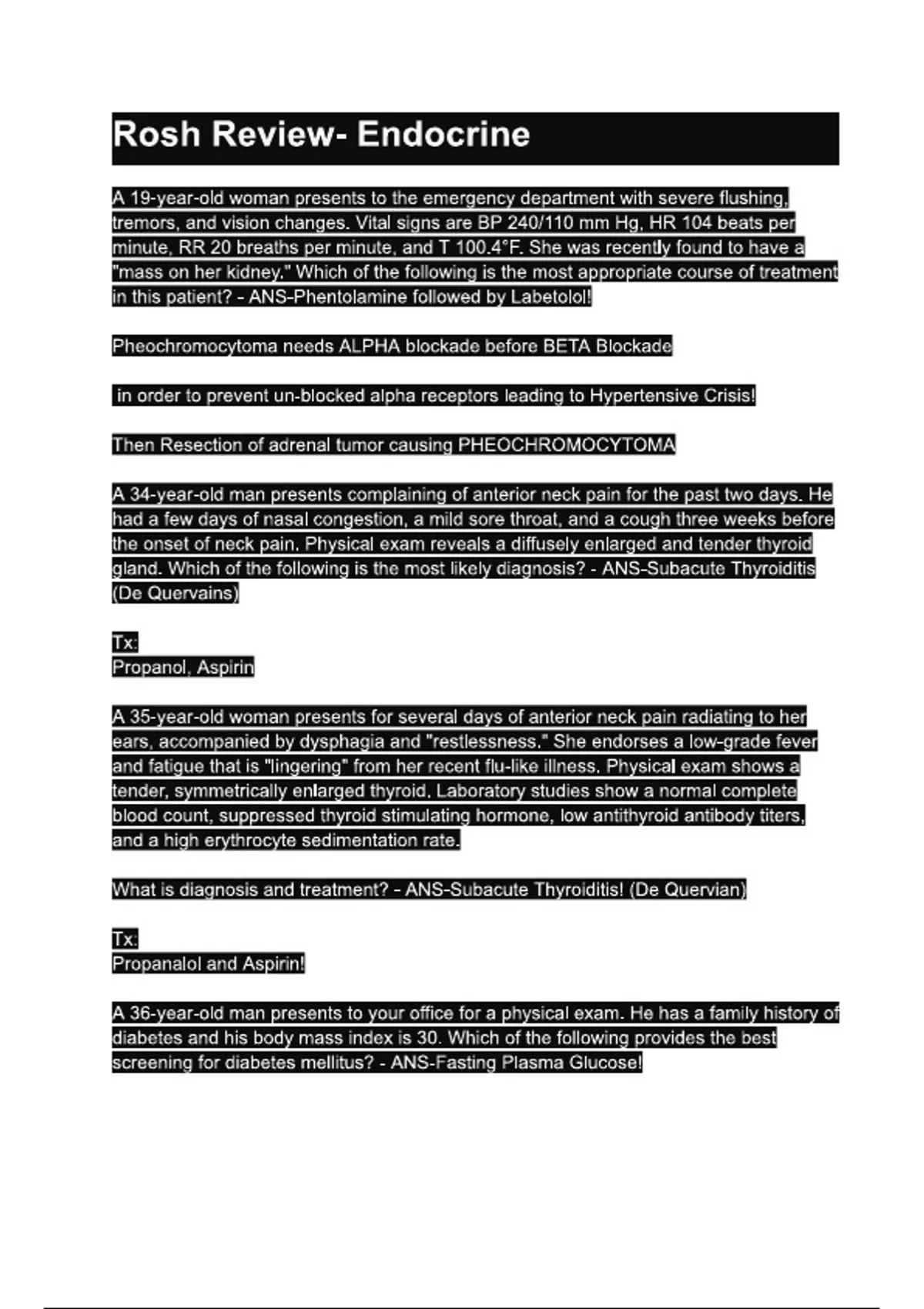 Rosh Review- Endocrine Questions and Verified Answers |100% Correct ...